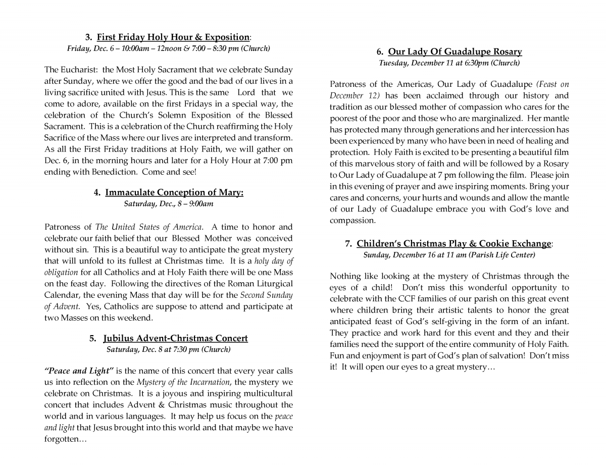Advent Schedule and Events – Holy Faith Catholic Church